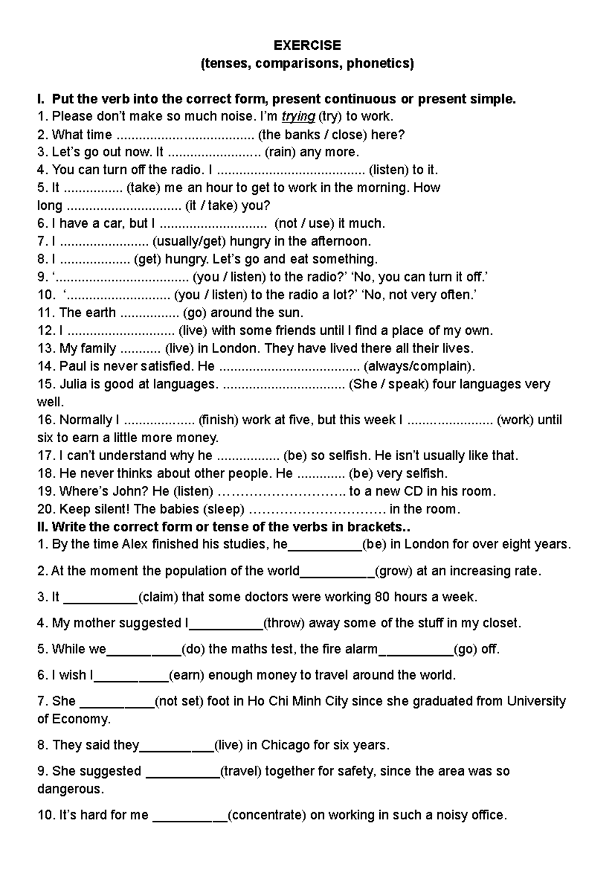 Exercise 1: Tenses, Comparisons, and Phonetics Practice - Studocu