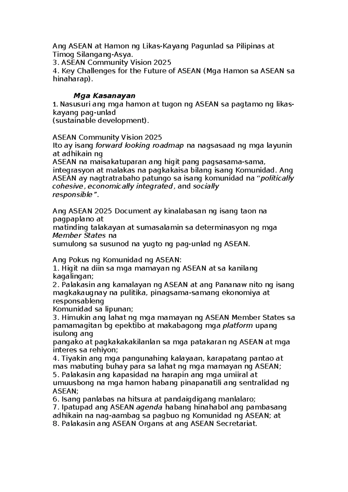 AP7 Lesson 5: Konsepto ng Likas-kayang Pag-unlad sa Timog-Silangang Asya - Studocu