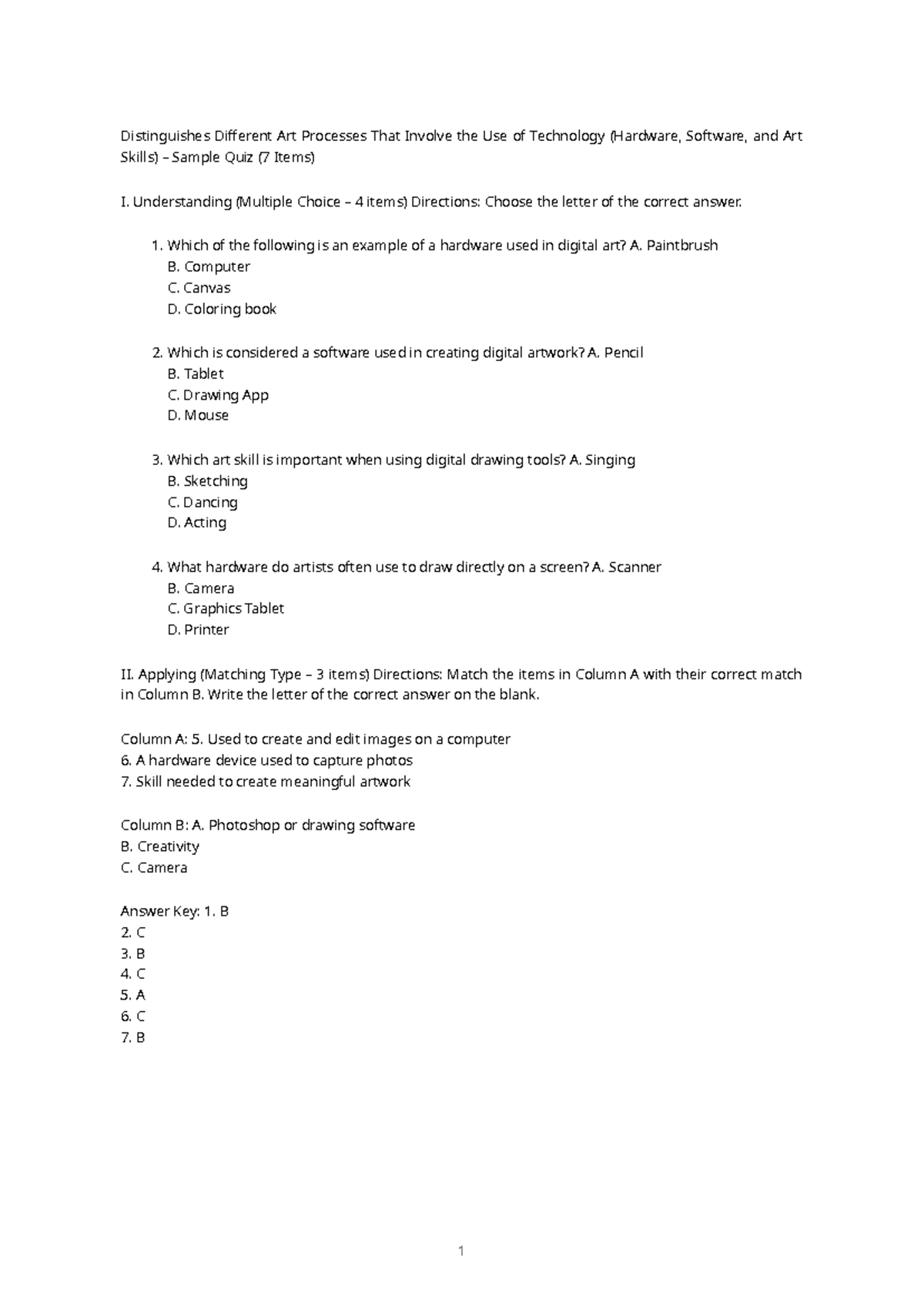 Art Technology Quiz - BASTA AH (7 Items) - Studocu