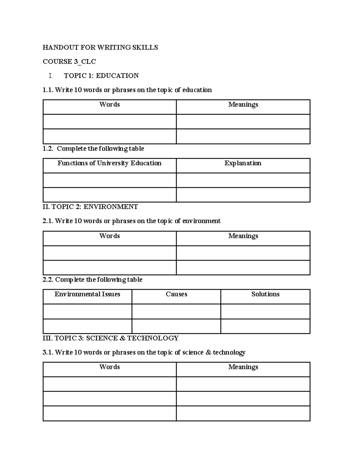 Writing Skills Course 3_CLC: Education, Environment & Science Topics ...