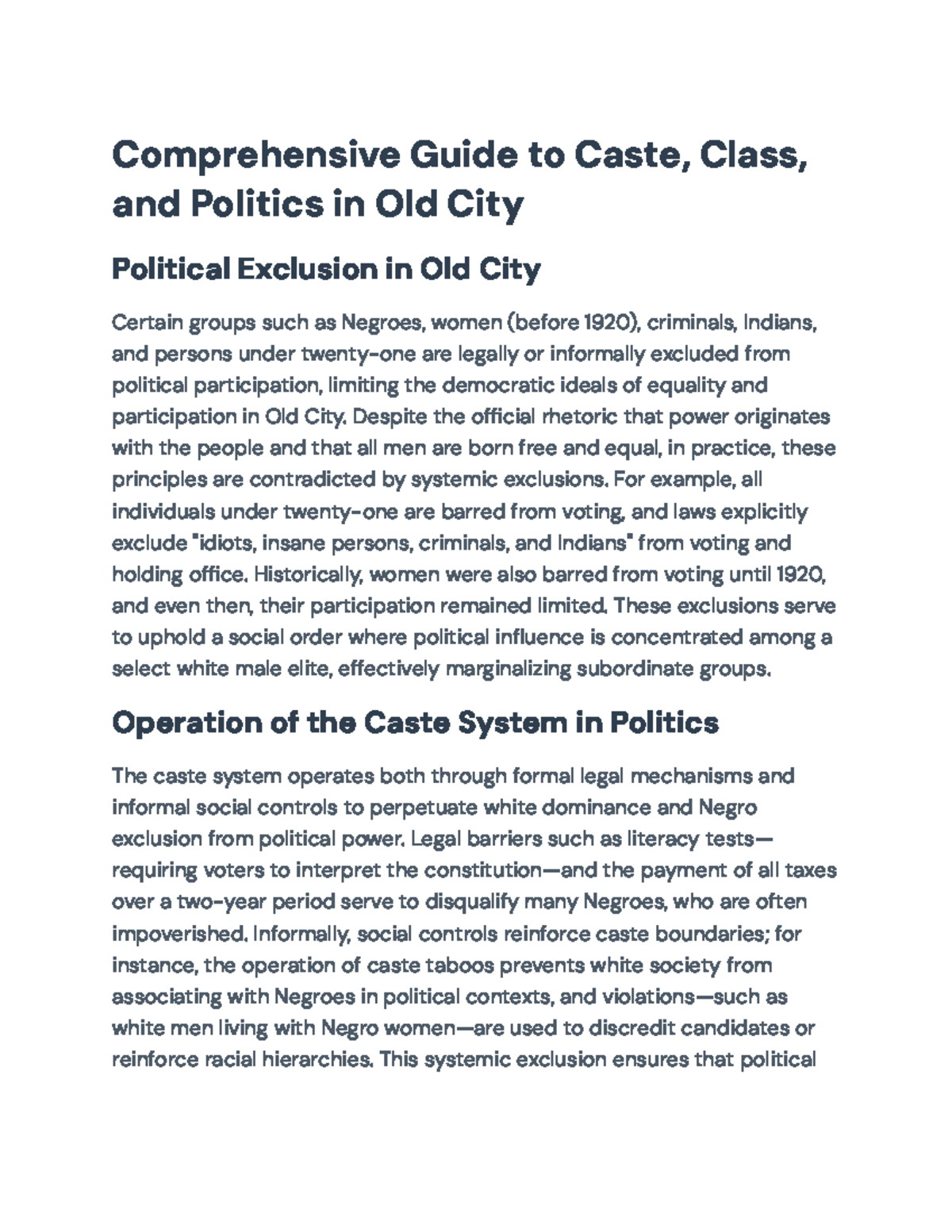 Comprehensive Analysis of Caste and Class Dynamics in Old City Politics ...