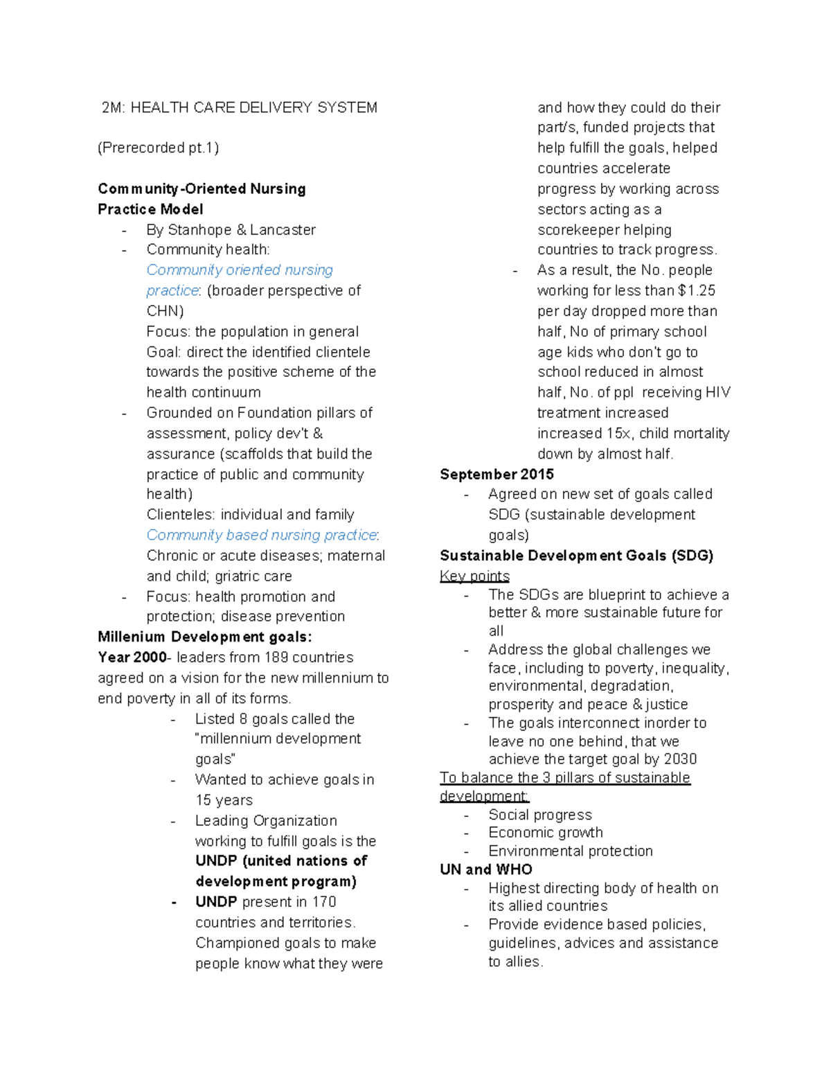NCM 104 2M Final Exam Notes: Health Care Delivery System Overview - Studocu