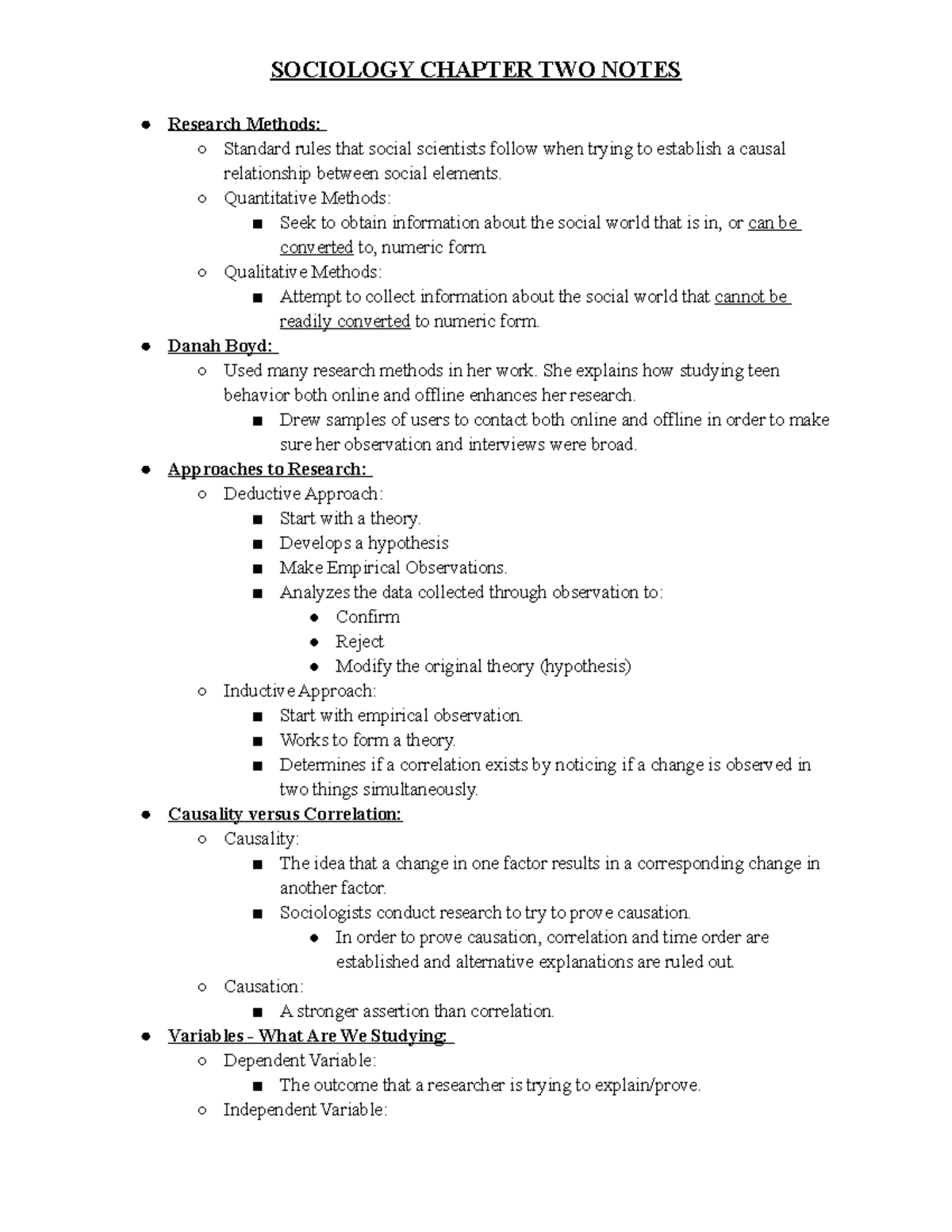 Sociology Chapter TWO Notes - SOCIOLOGY CHAPTER TWO NOTES Research ...