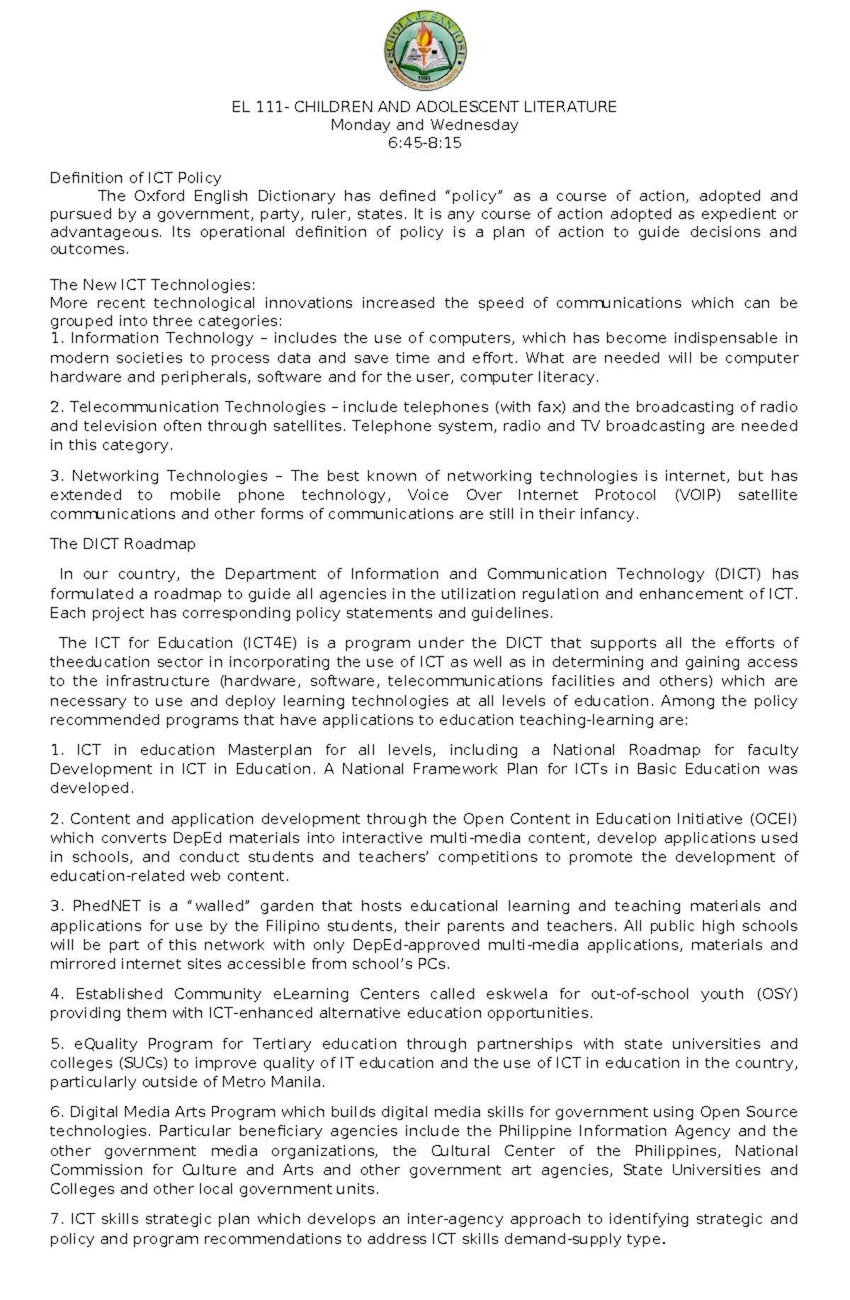 EDUC 106 Activity 1: Understanding OBE and CHED Guidelines - Studocu