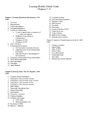 Learning Module 3 Study Guide: Chapters 7-9 (History Course) - Learning ...