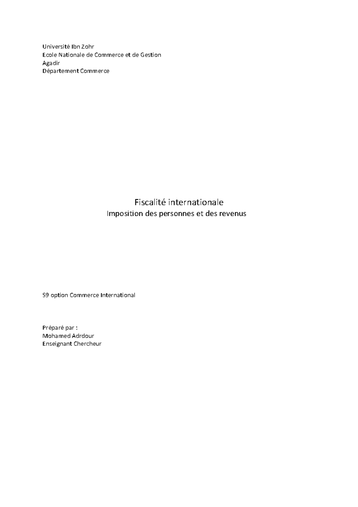 Plan du cours fi s9 - fisca inter - Université Ibn Zohr Ecole Nationale ...