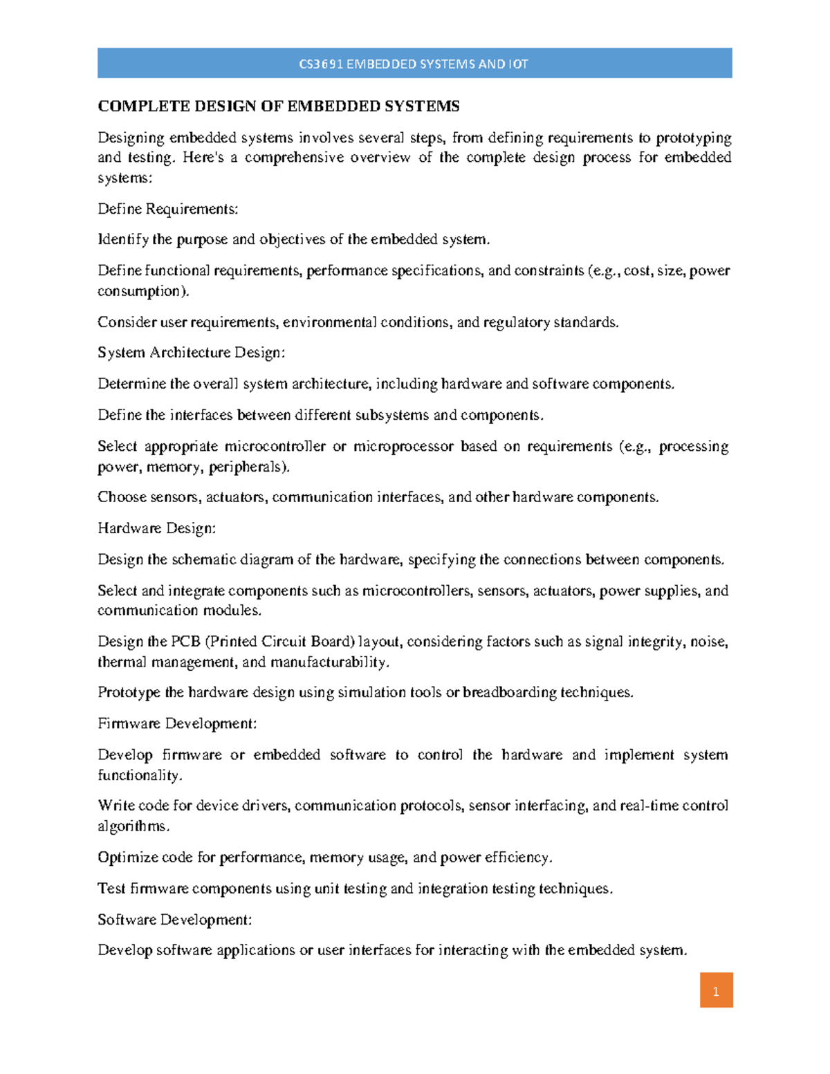 CS3691 Final Exam: Complete Design of Embedded Systems - Studocu