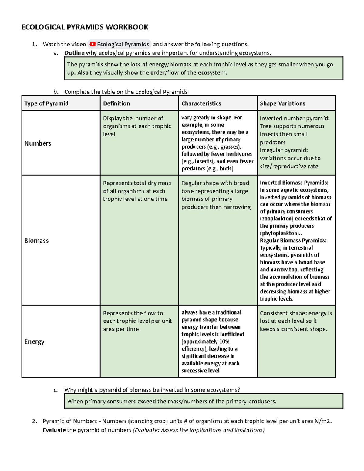 Ecological Pyramids Workbook Overview - 5247316 - Studocu