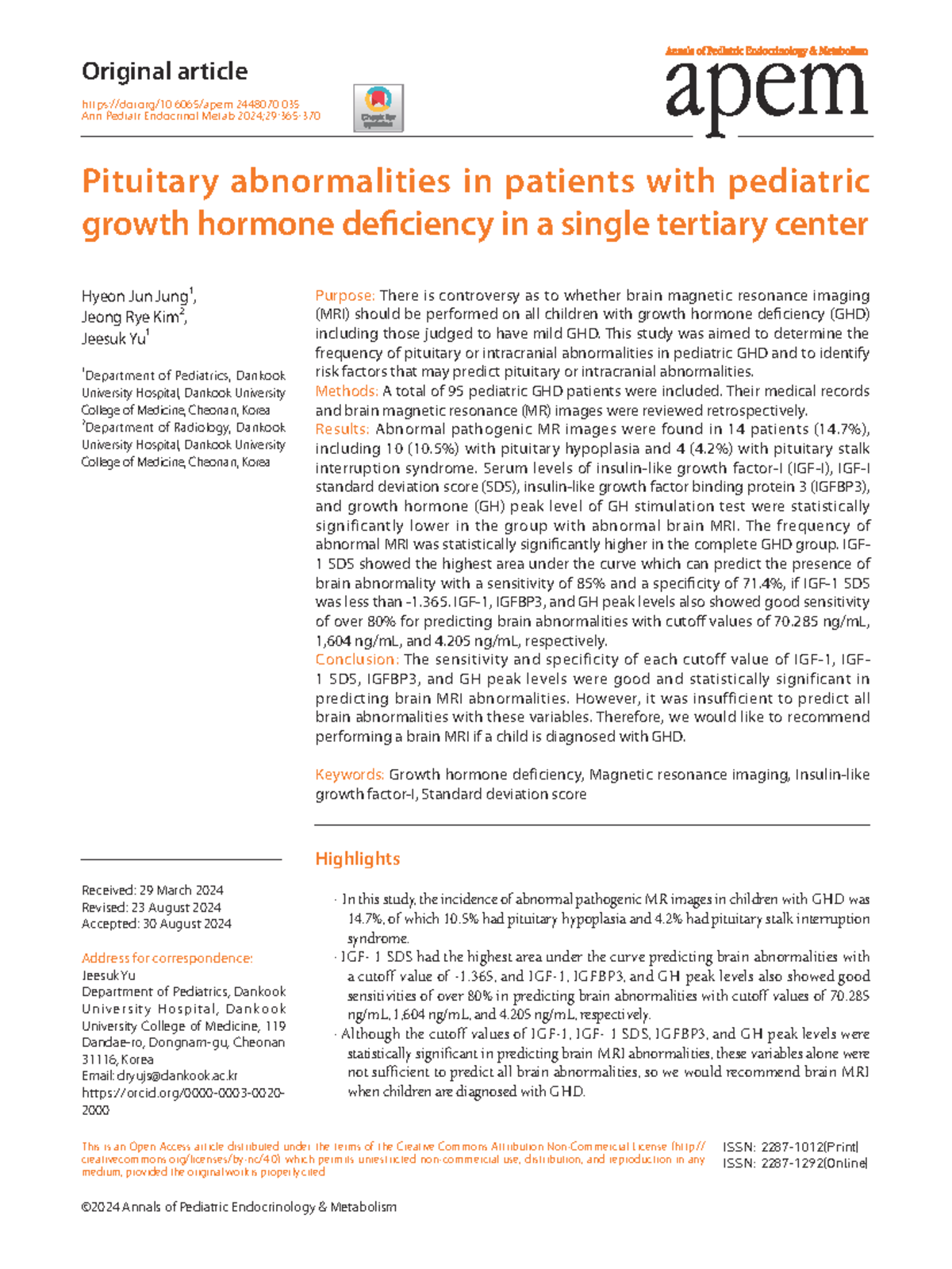 Pituitary Abnormalities in Pediatric GHD: MRI Findings and Risk Factors ...
