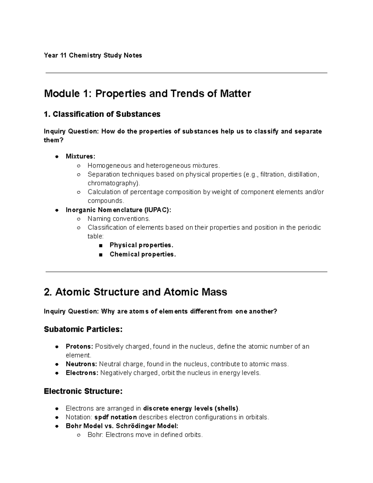 Chemistry study notes - Have fun - Year 11 Chemistry Study Notes Module ...