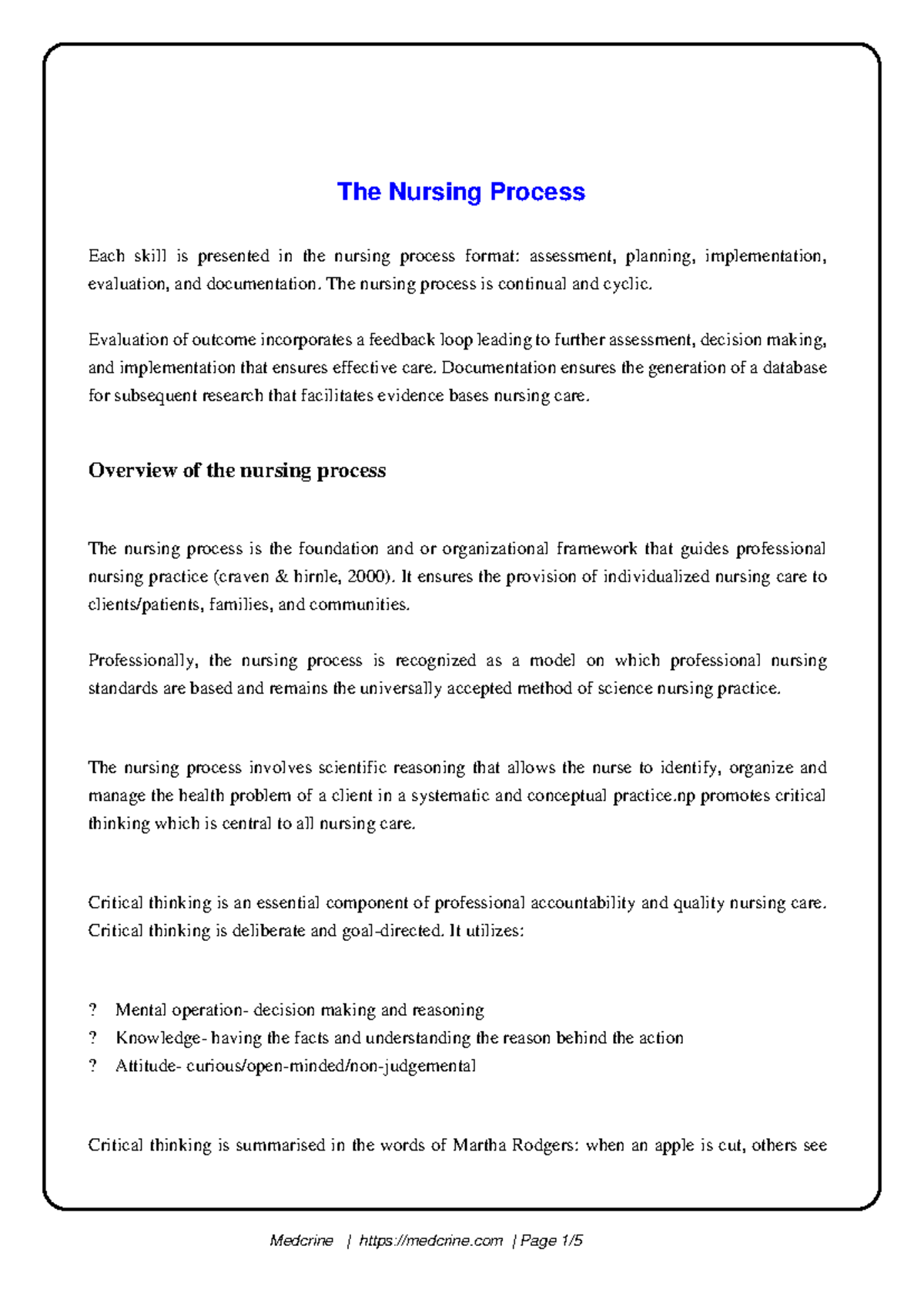 Nursing Process Overview: Assessment, Planning, Implementation ...