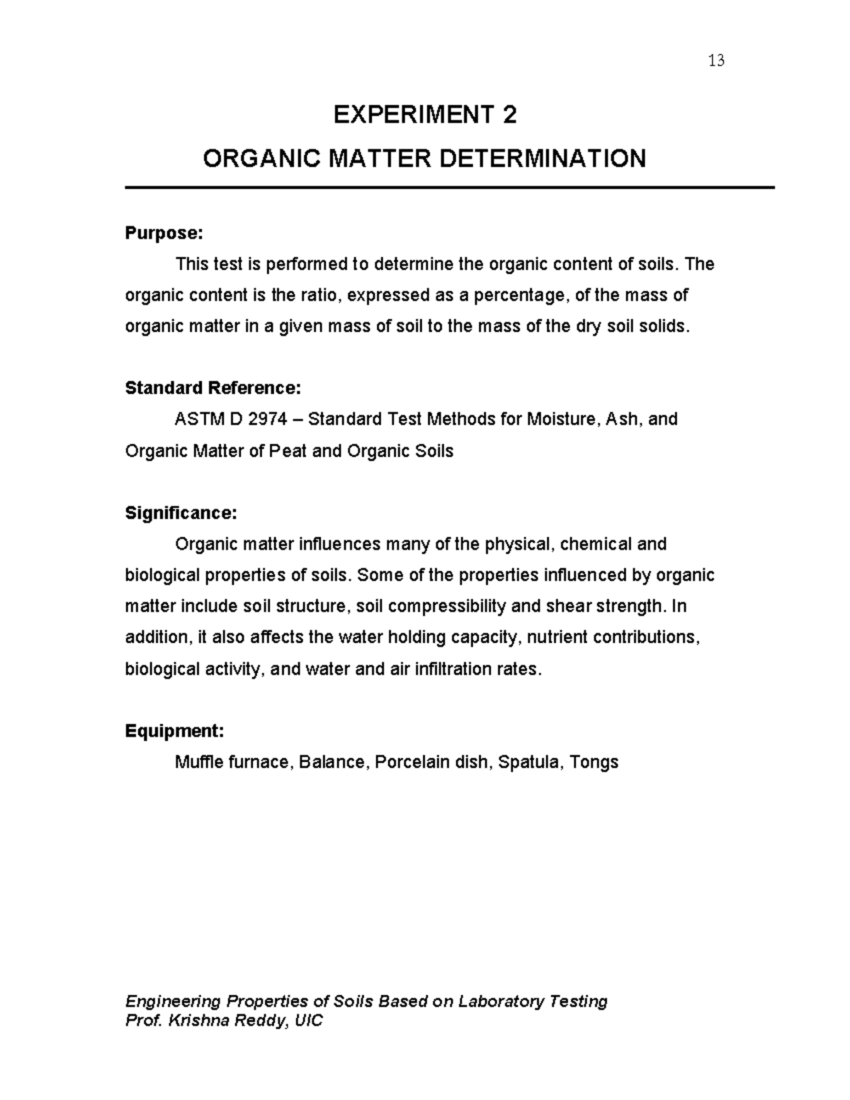CEMM315 Lab: Organic Matter Determination Experiment 2 - Studocu