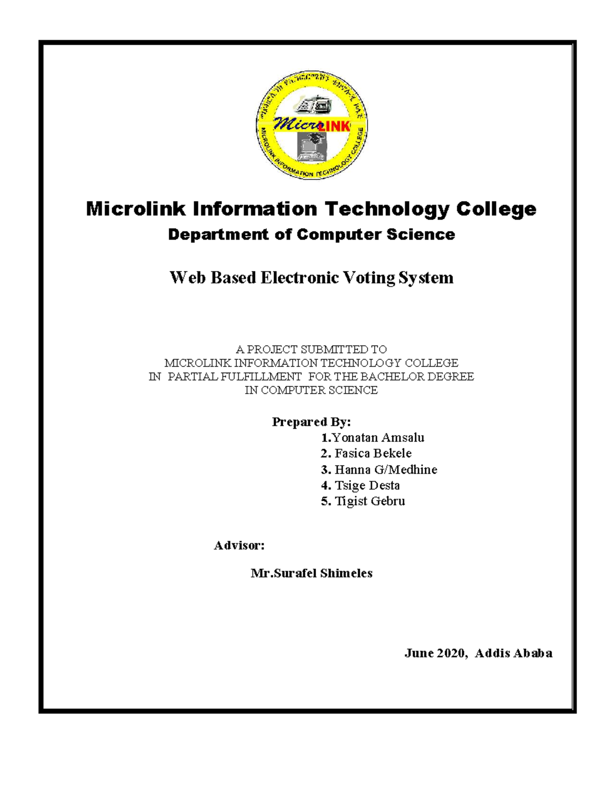 Web Based Electronic Voting System Project - CS 2020 Final Report - Studocu