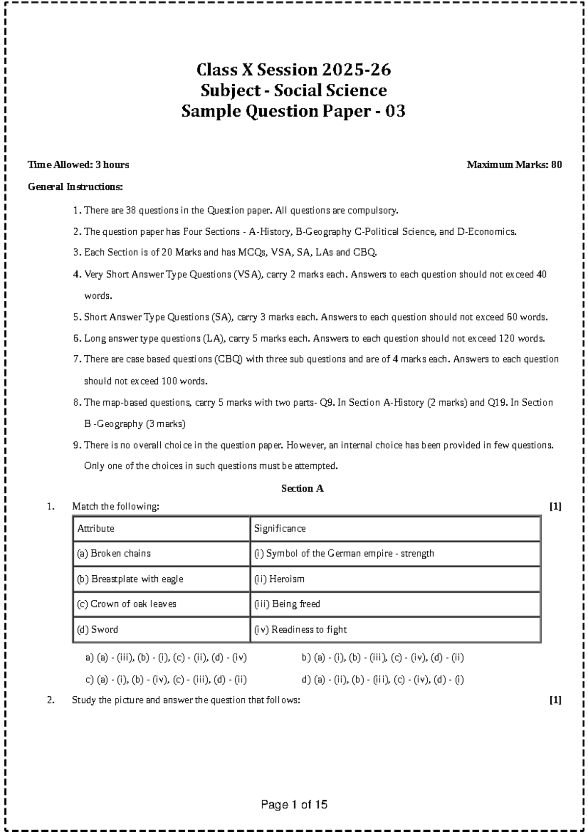 Class X Social Science Sample Question Paper 03 - 80 Marks - Studocu