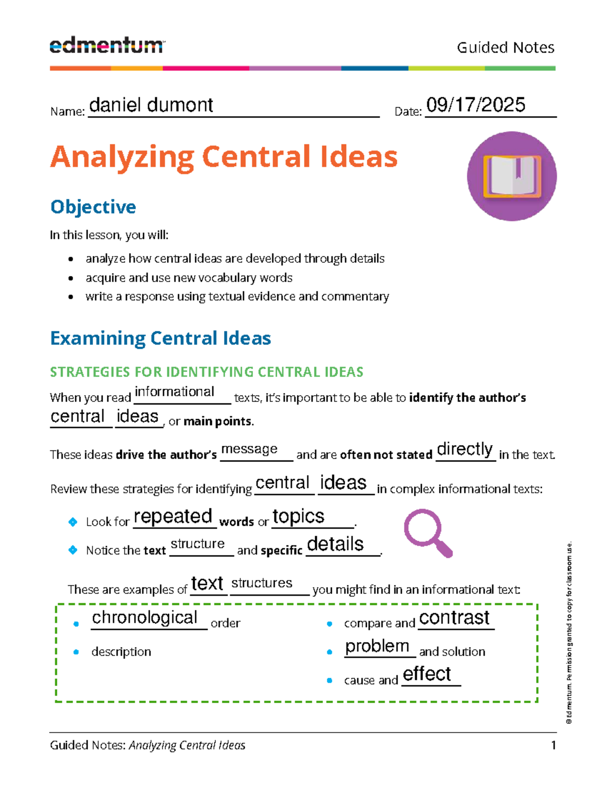 Guided Notes: Analyzing Central Ideas & Vocabulary Development - Studocu