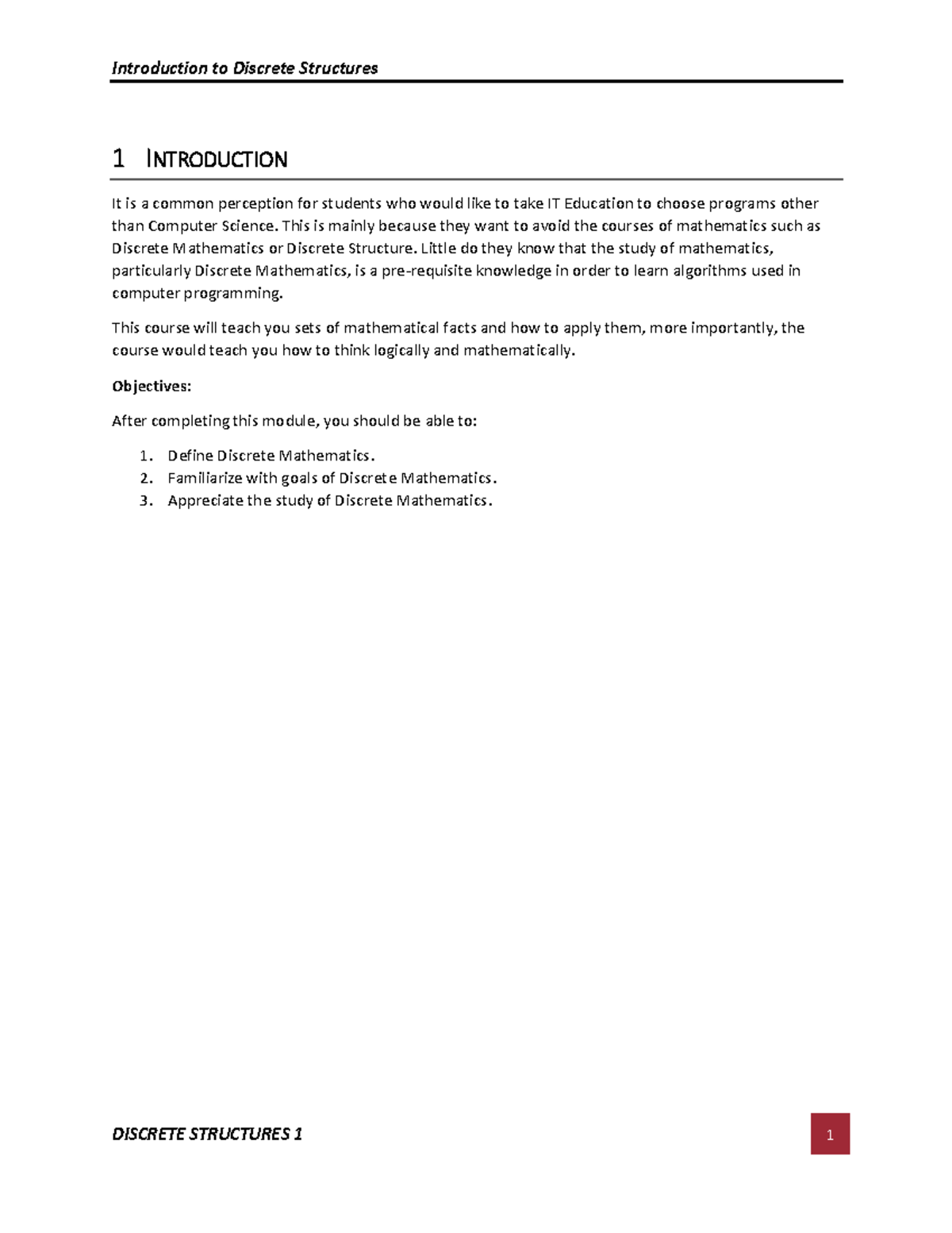 Week 1 Introduction To Discrete Structures Merged Introduction To Discrete Structures 1