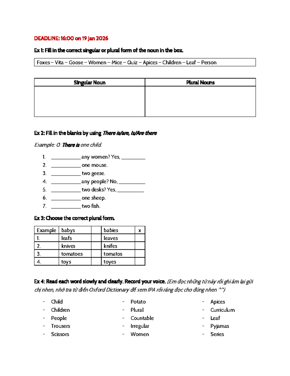 Homework Quiz: Singular and Plural Nouns - Due 19 Jan 2026 - Studocu