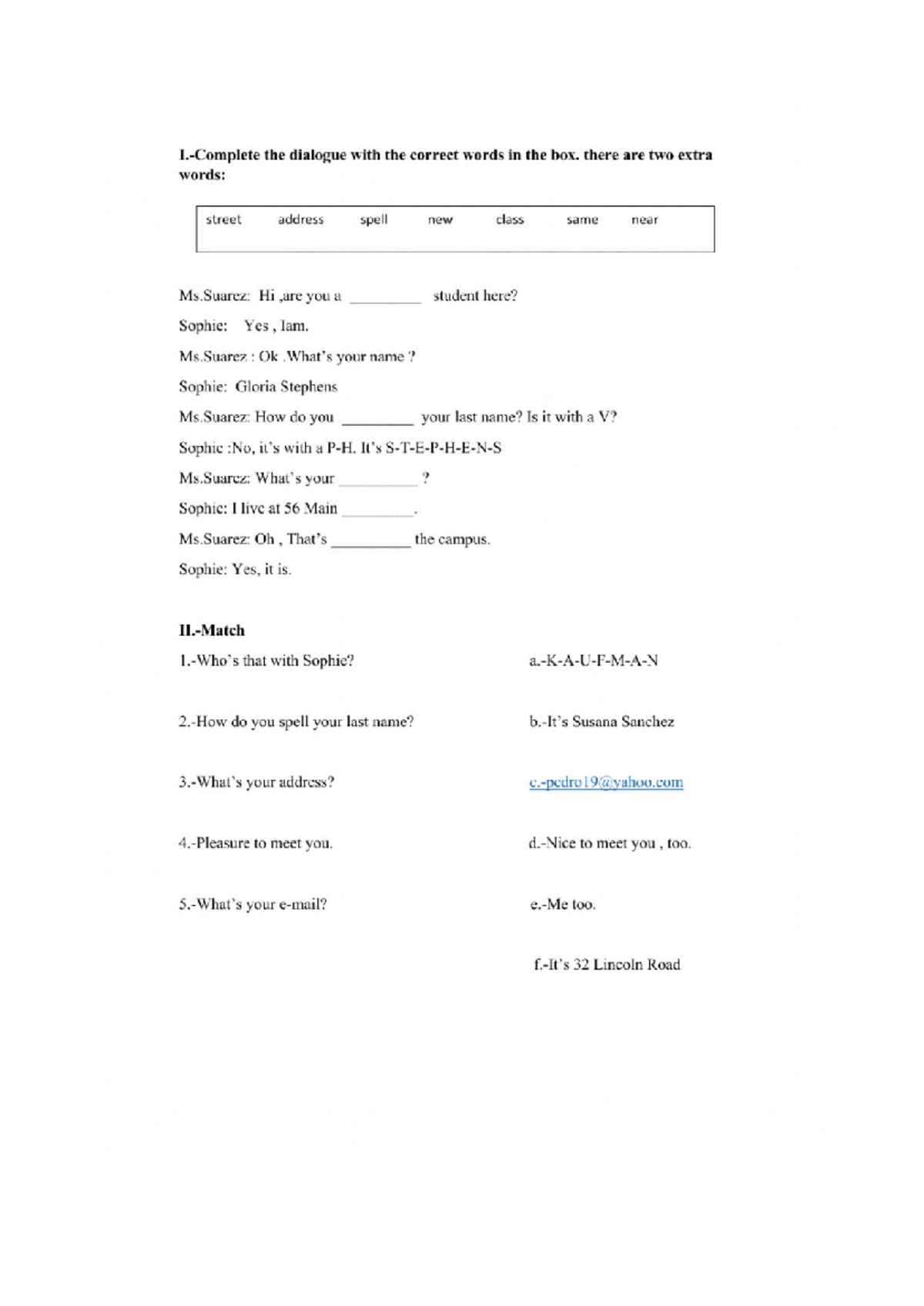 Worksheet 311577 - Dialogue Practice with Word Box - Studocu
