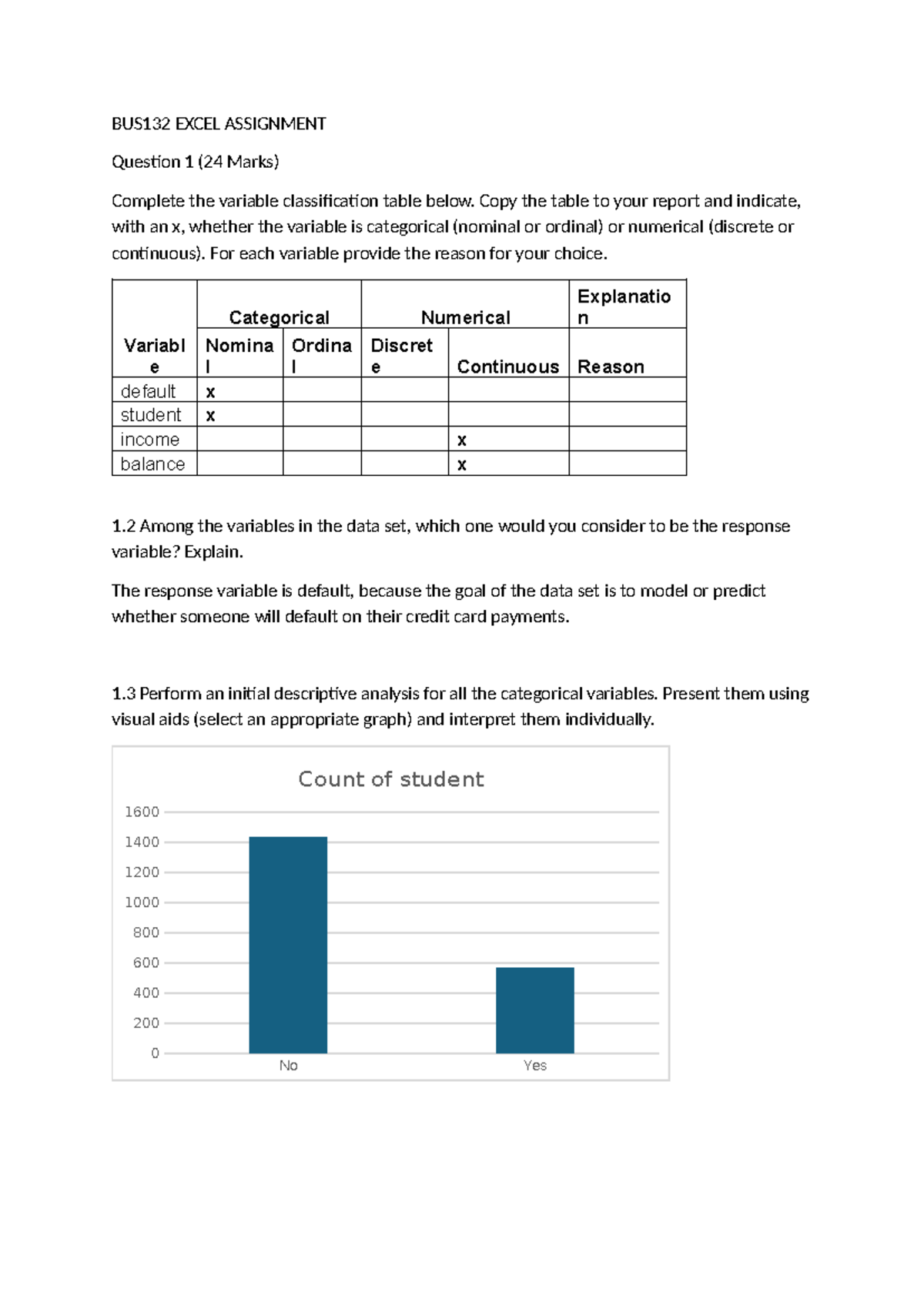 BUS132 Excel Assignment: Variable Classification & Analysis - Studocu