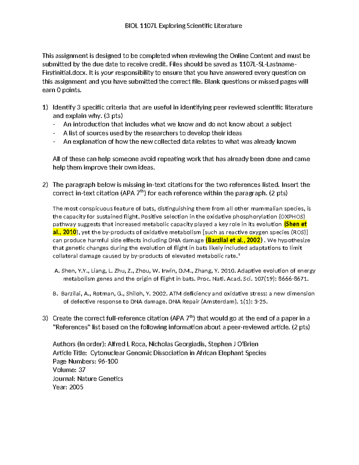 1107L SL Bio Lab - BIOL 1107L Exploring Scientific Literature This ...