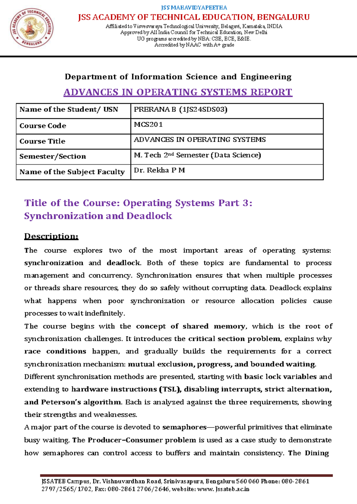 AOS Report 1 - Advances in Operating Systems (MCS201) - Studocu