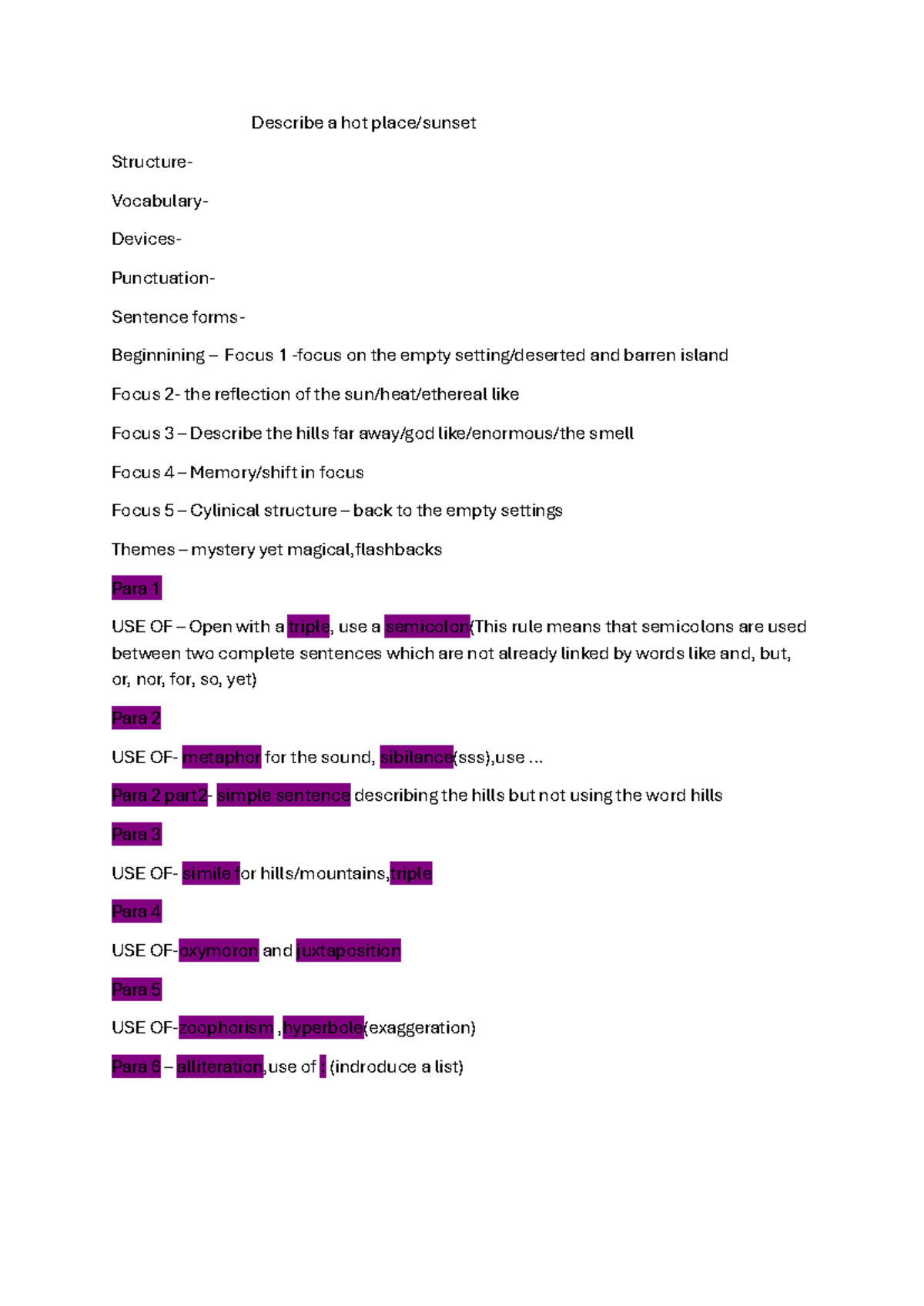 Lang - Creative Writing Plan: Describing a Sunset on a Barren Island ...