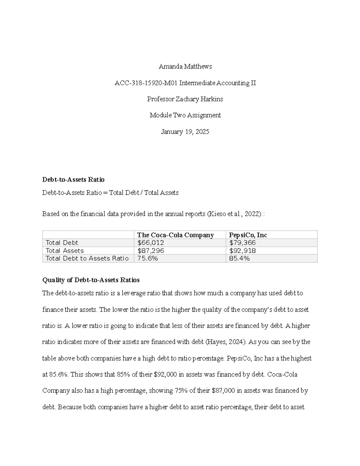 ACC-318-15920-M01 Module Two Assignment: Analysis of Debt Ratios - Studocu