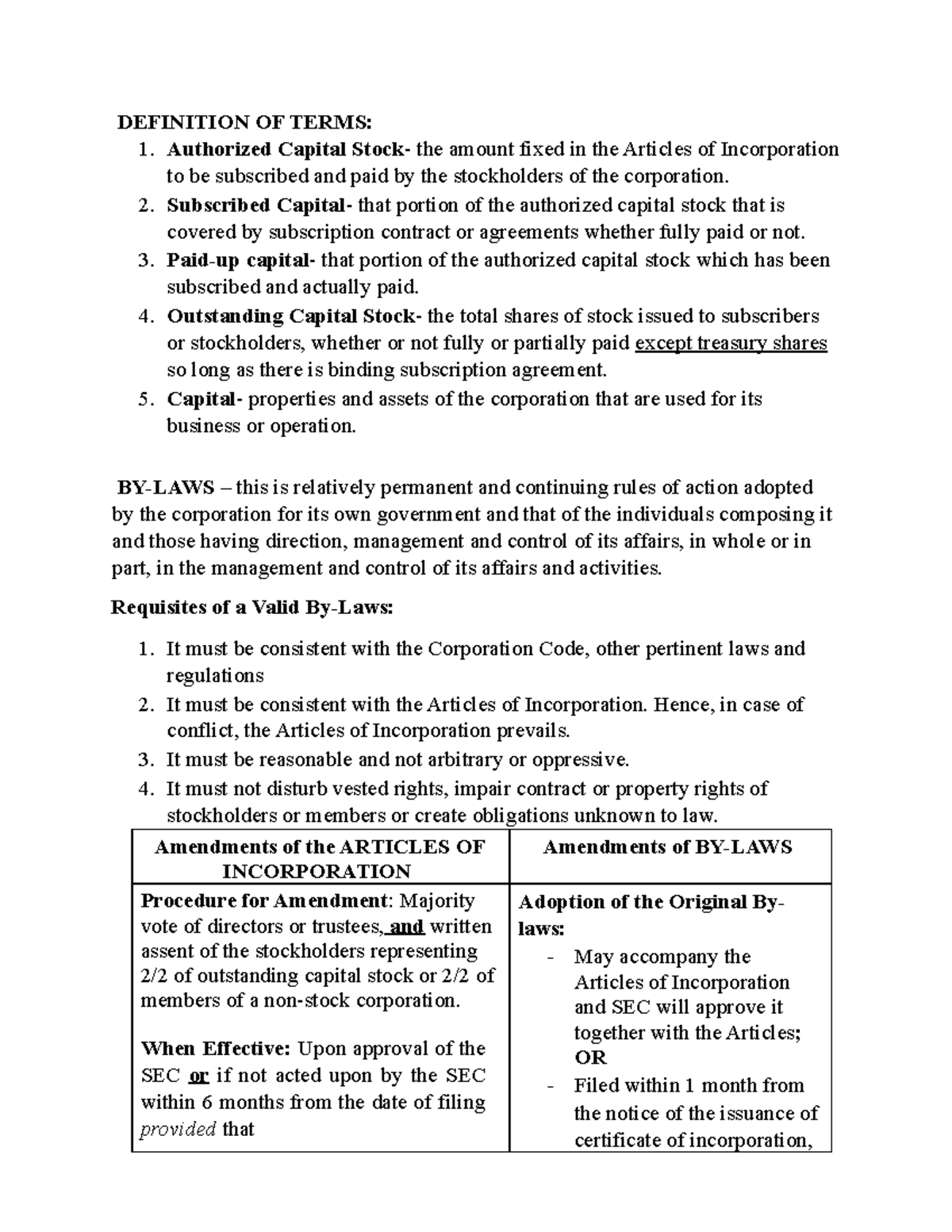 Corporation Code Overview: Key Terms and By-Laws (Part 2) - Studocu