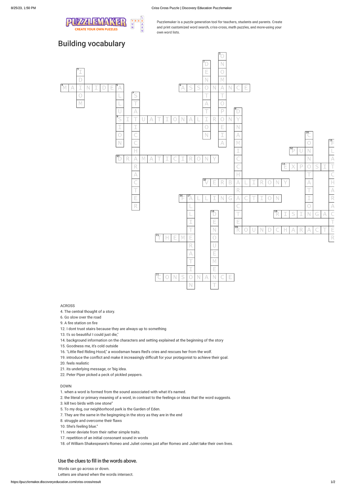 Answer kay - 8/25/23, 1:50 PM Criss Cross Puzzle | Discovery Education ...