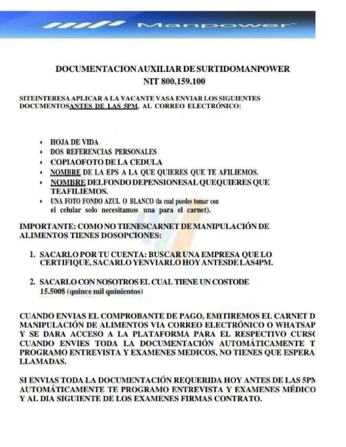 Documentación Auxiliar para Vacante VASA - NIT 800.159.100 - Studocu