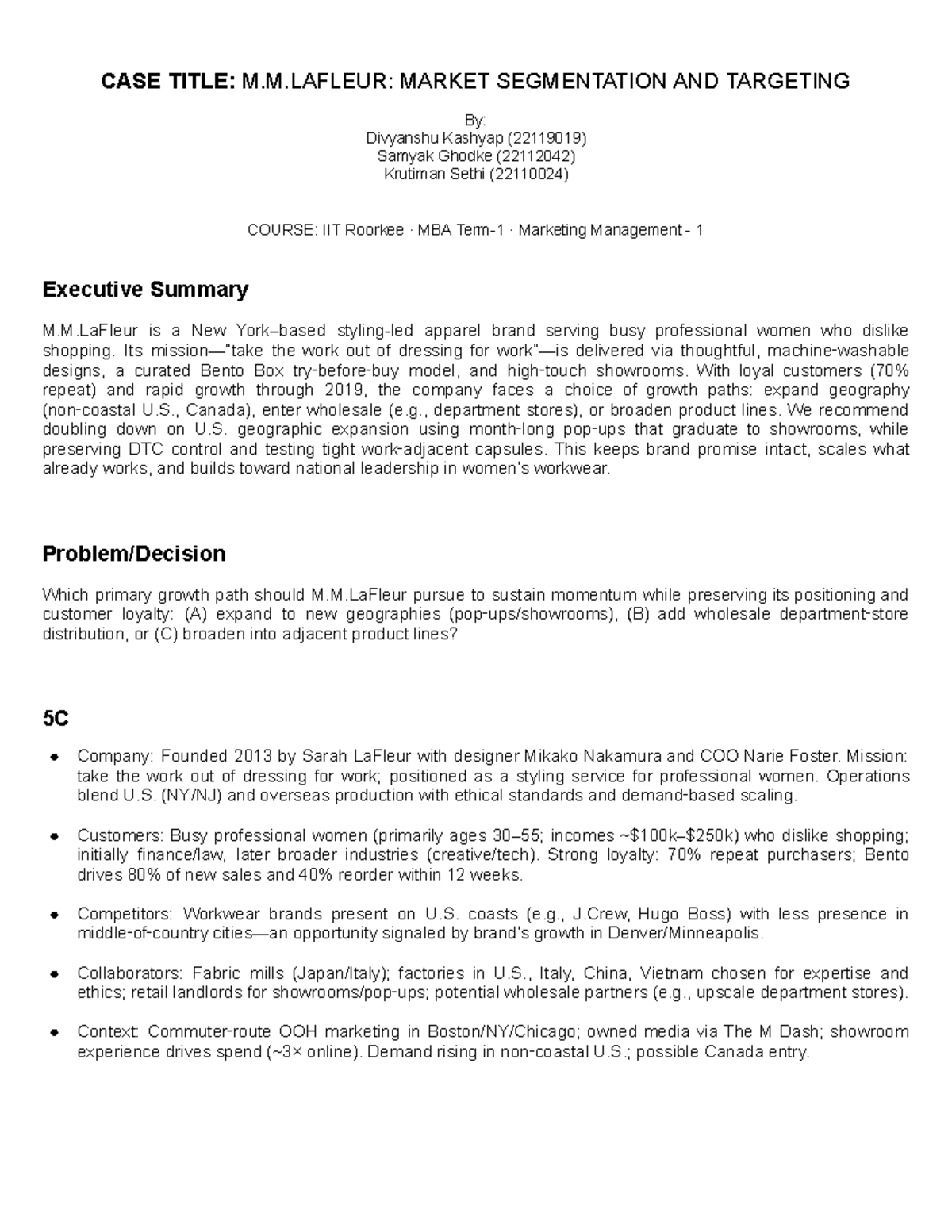 CASE STUDY: M.M.LAFLEUR Market Segmentation & Targeting Analysis (MBA 1 ...