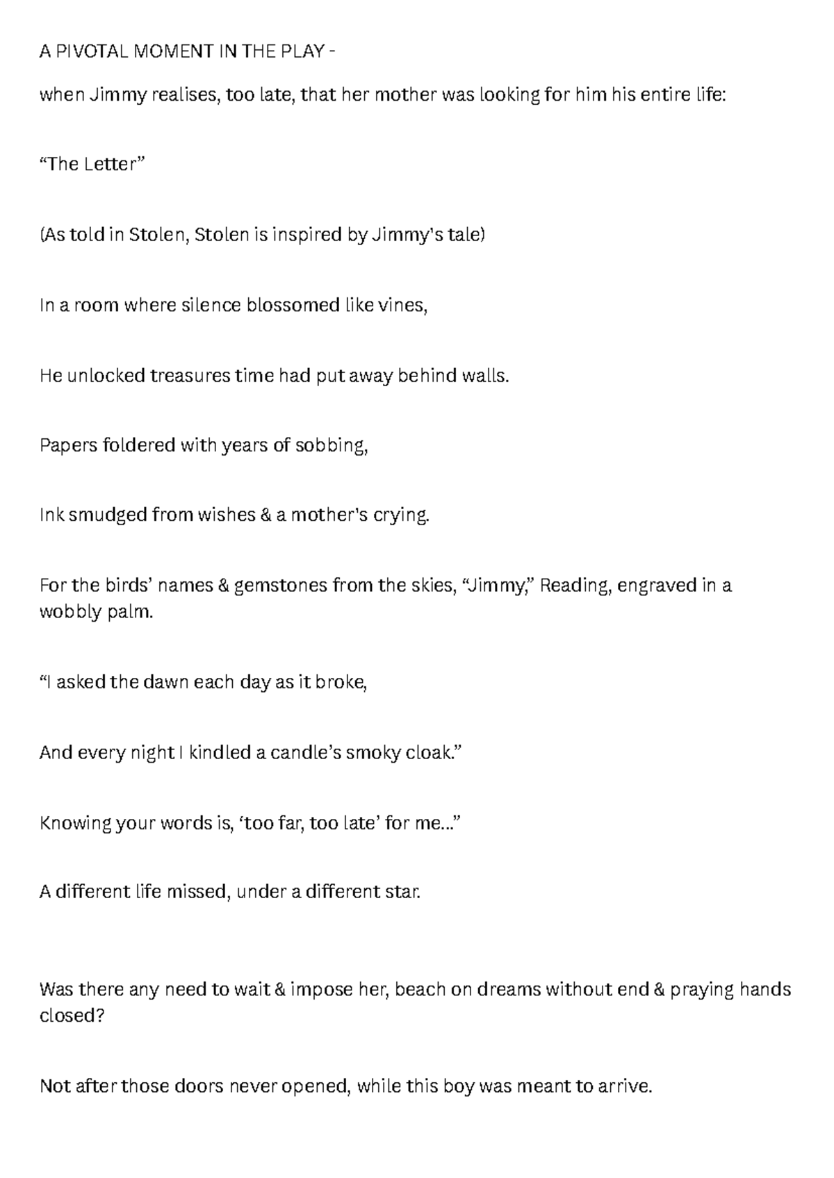 A Pivotal Moment in Stolen: Jimmy's Realization of Loss - Studocu