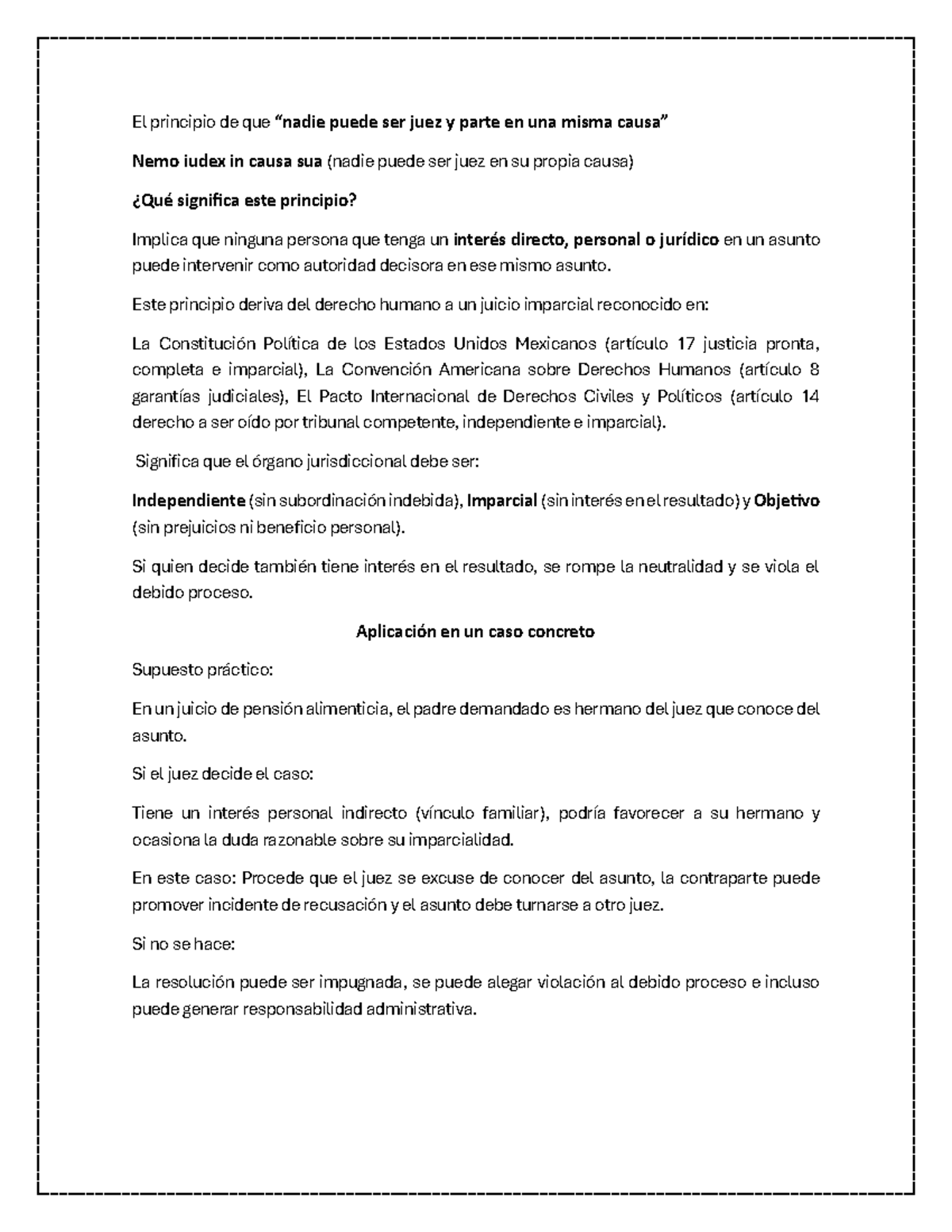 Principios del Derecho: Nemo iudex in causa sua y su Aplicación - Studocu
