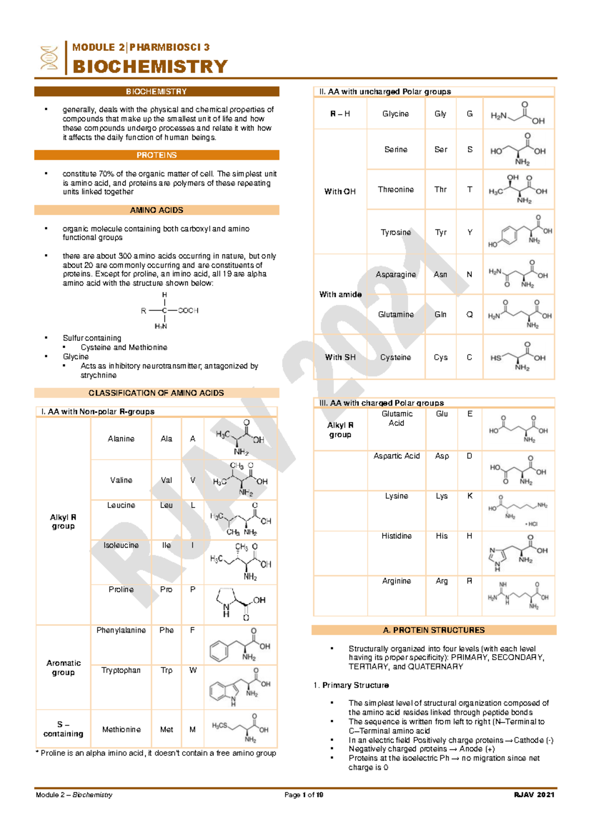 MODULE 3: BIOCHEMISTRY II - Amino Acids, Proteins, and Metabolism Notes ...