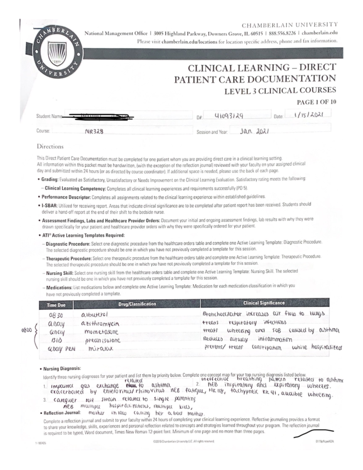 Peds Week Two - Peds clinical paperwork - CHAMBERLAIN UNIVERSITY ...