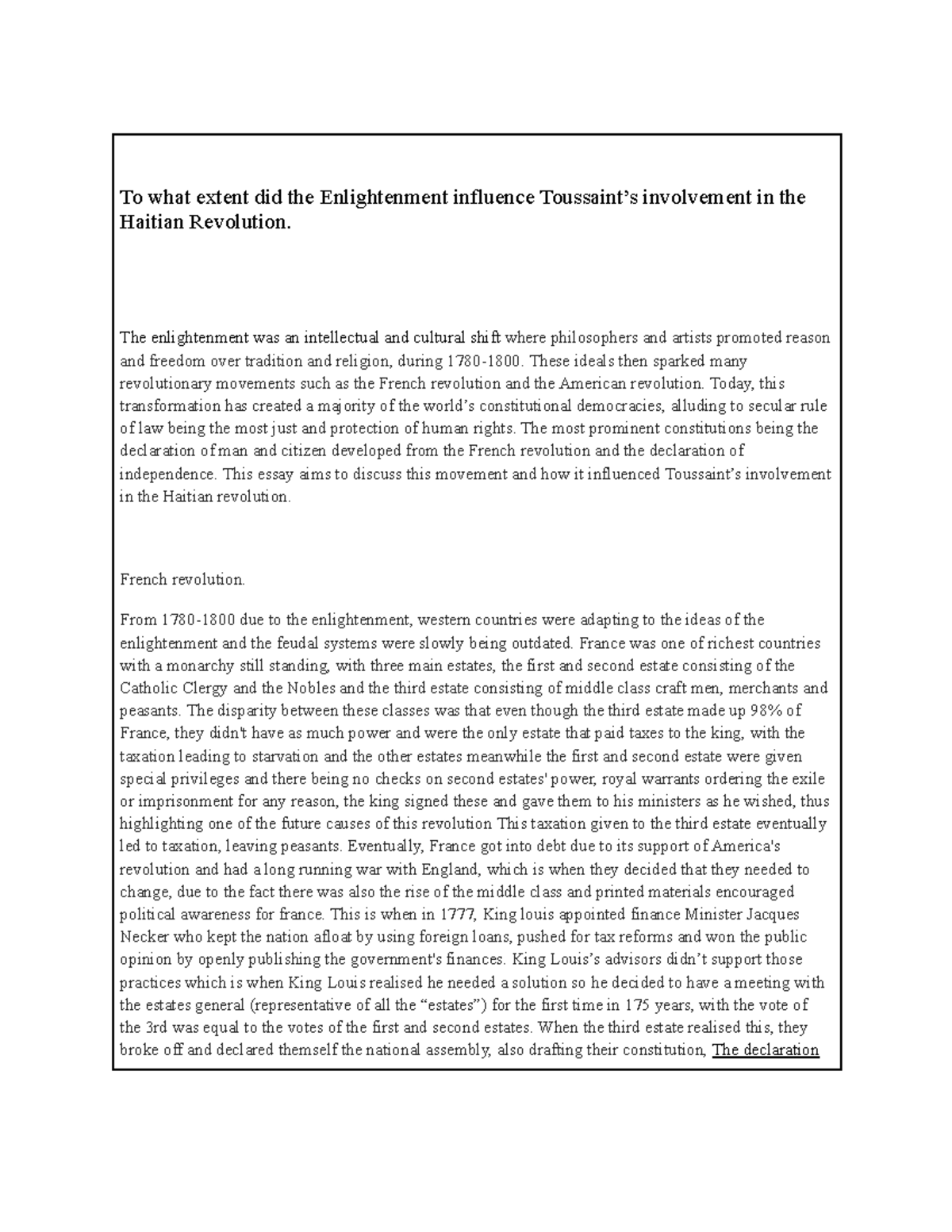 HIST 201: Impact of Enlightenment on Toussaint & Haitian Revolution ...