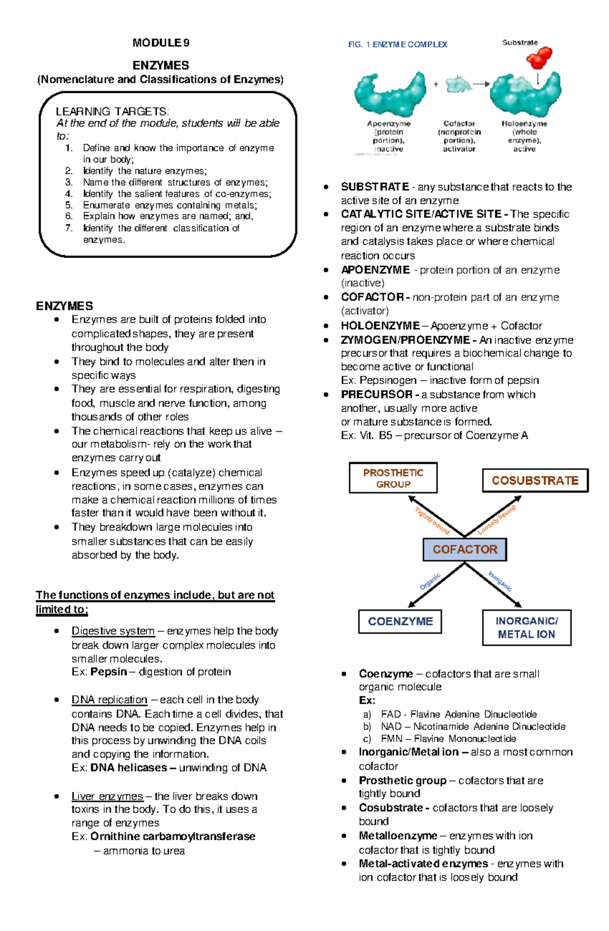 Module-9 - BIOCHEMISTRY - MODULE 9 ENZYMES (Nomenclature and Classifications of Enzymes) ENZYMES ...