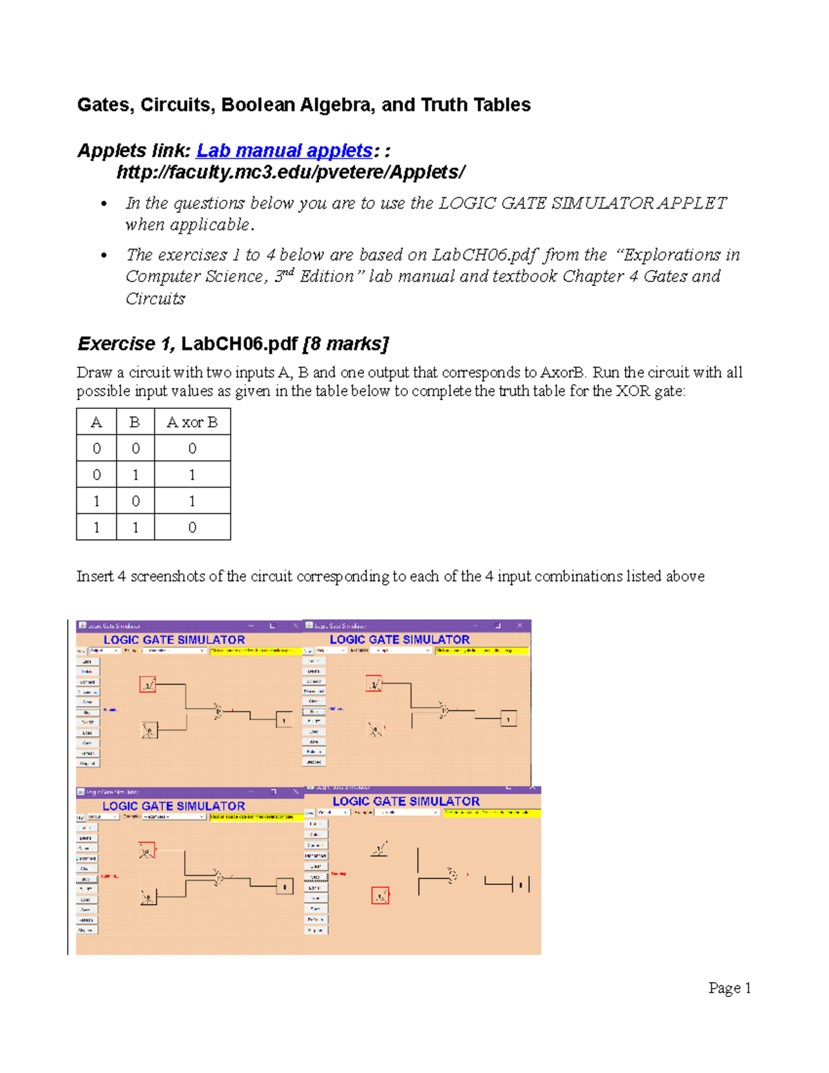 Lab 2 worksheet gates-circuits - Gates, Circuits, Boolean Algebra, and ...