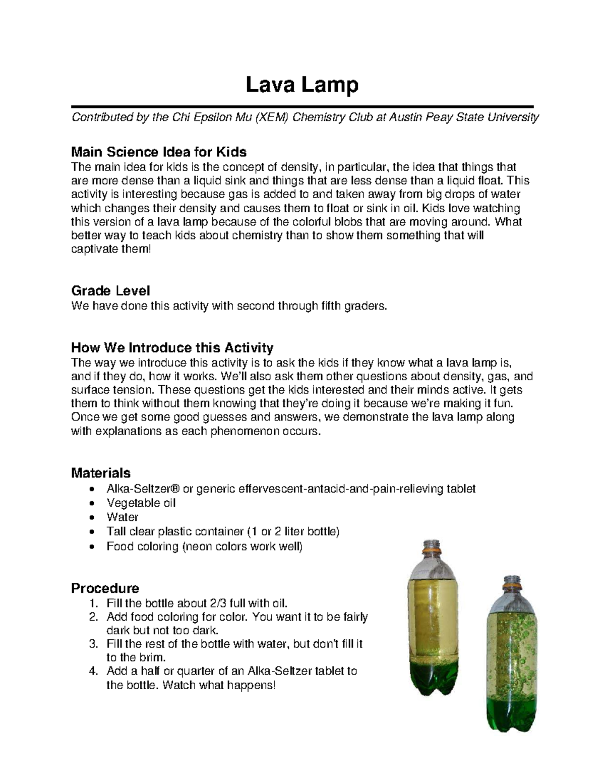 Lava Lamp Experiment: Density Concept for Kids (XEM) - Studocu