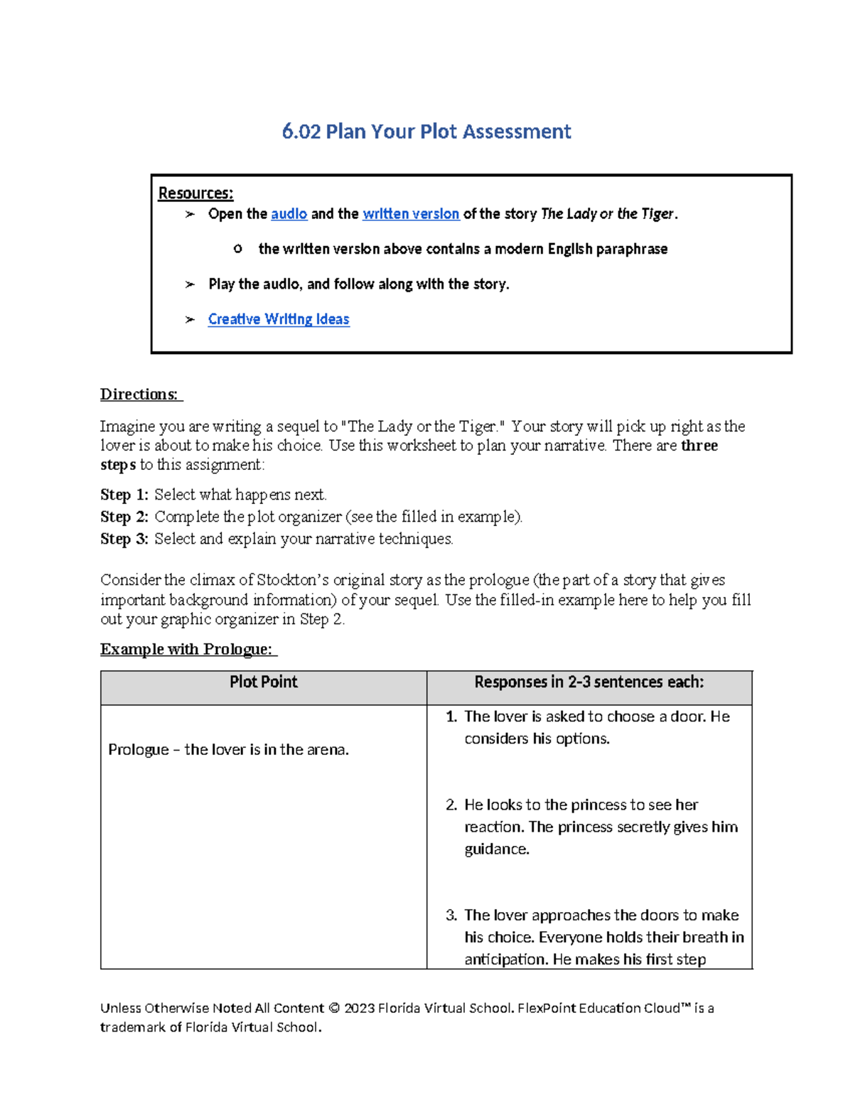 6.02 Creative Writing Sequel Plan for "The Lady or the Tiger" - Studocu