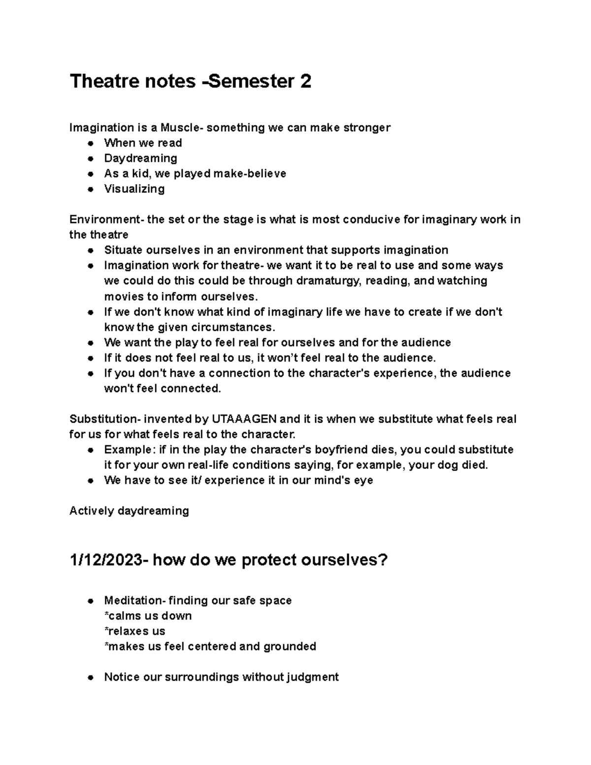 Theatre Notes - Semester 2: Imagination, Voice, and Character Insights ...
