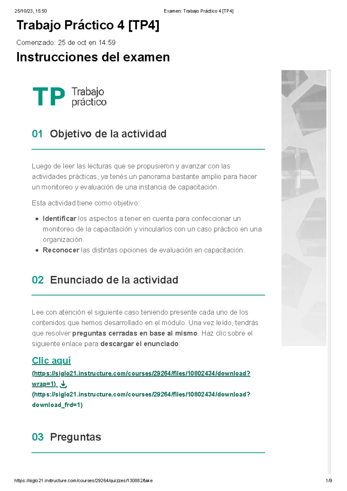 Examen Trabajo Práctico 4 [TP4] Estrategia Y Metodos DE CAP - Trabajo Práctico 4 [TP4] Comenzado ...