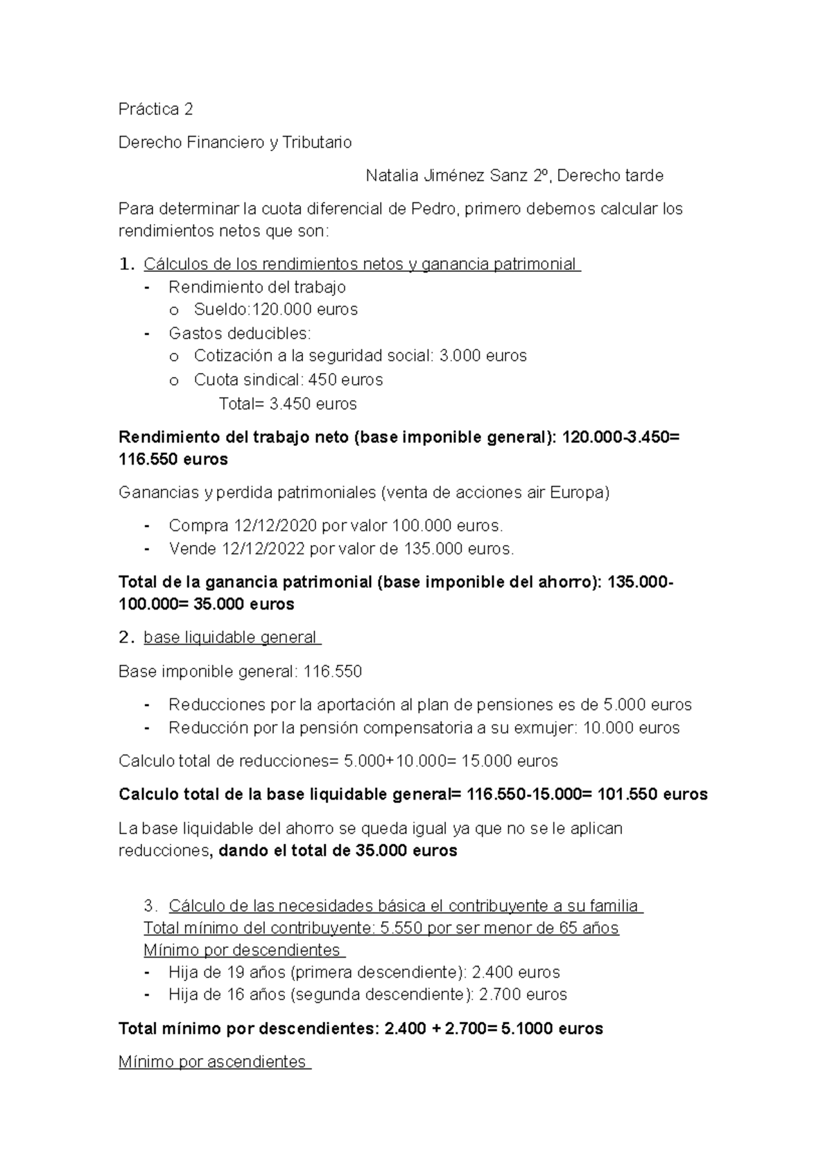 Práctica 2: Cálculo de Cuota Diferencial en Derecho Financiero - Studocu