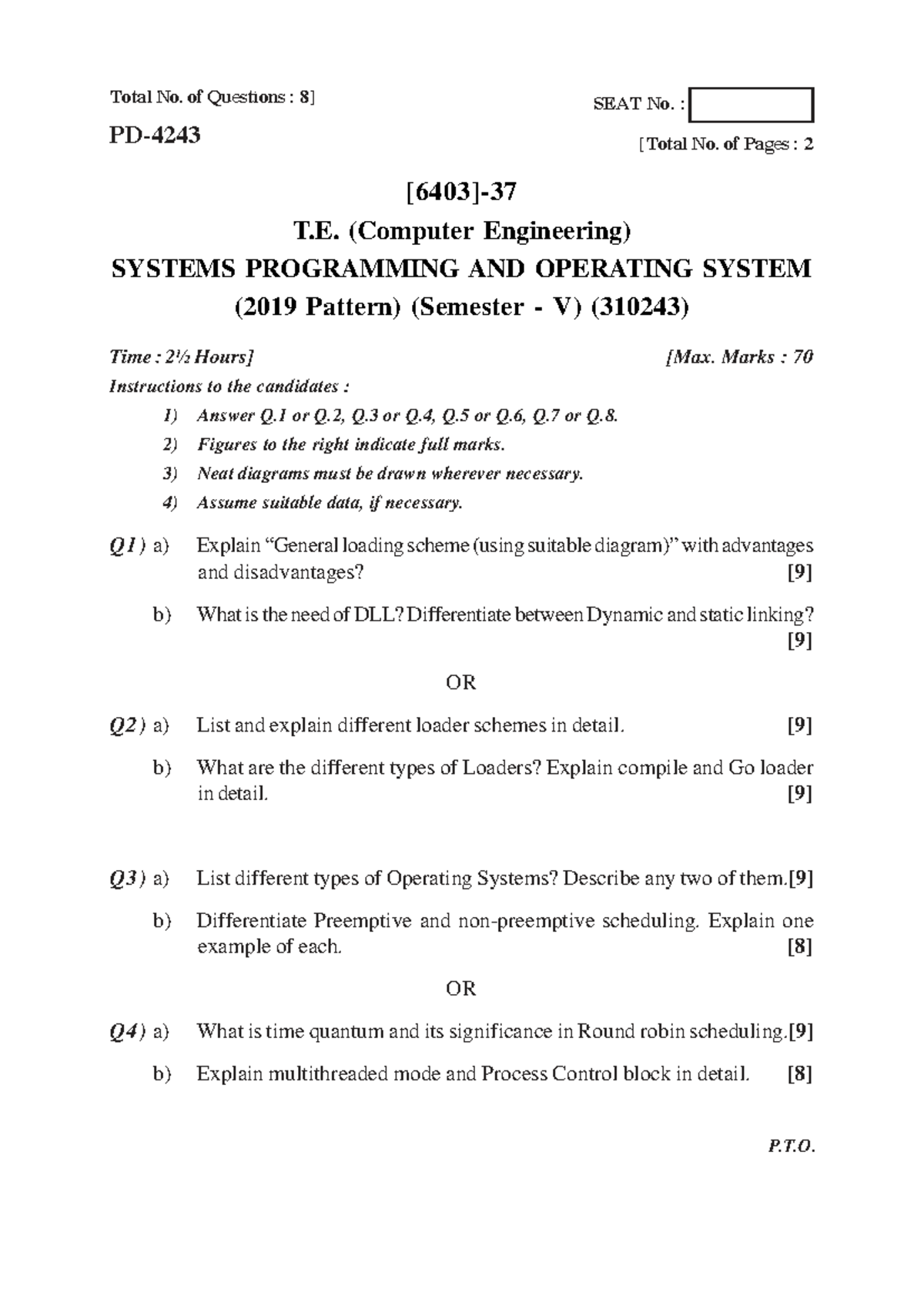 T.E. (Computer Engineering) Q.P 7 - Systems Programming & OS (310243 ...
