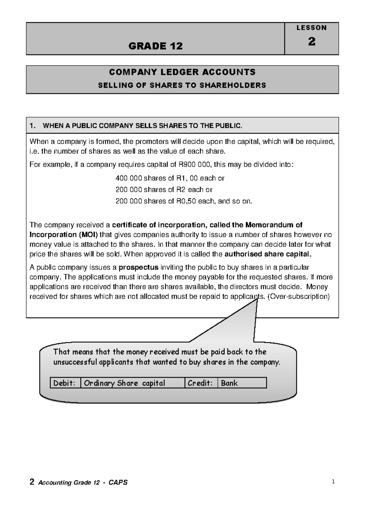 2.2 - Lesson Notes W1 - Company Ledger Accounts (Grade 12) - Studocu
