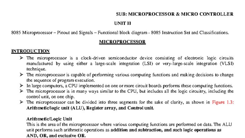 MICRO: UNIT II - 8085 Microprocessor Overview and Instruction Set - Studocu