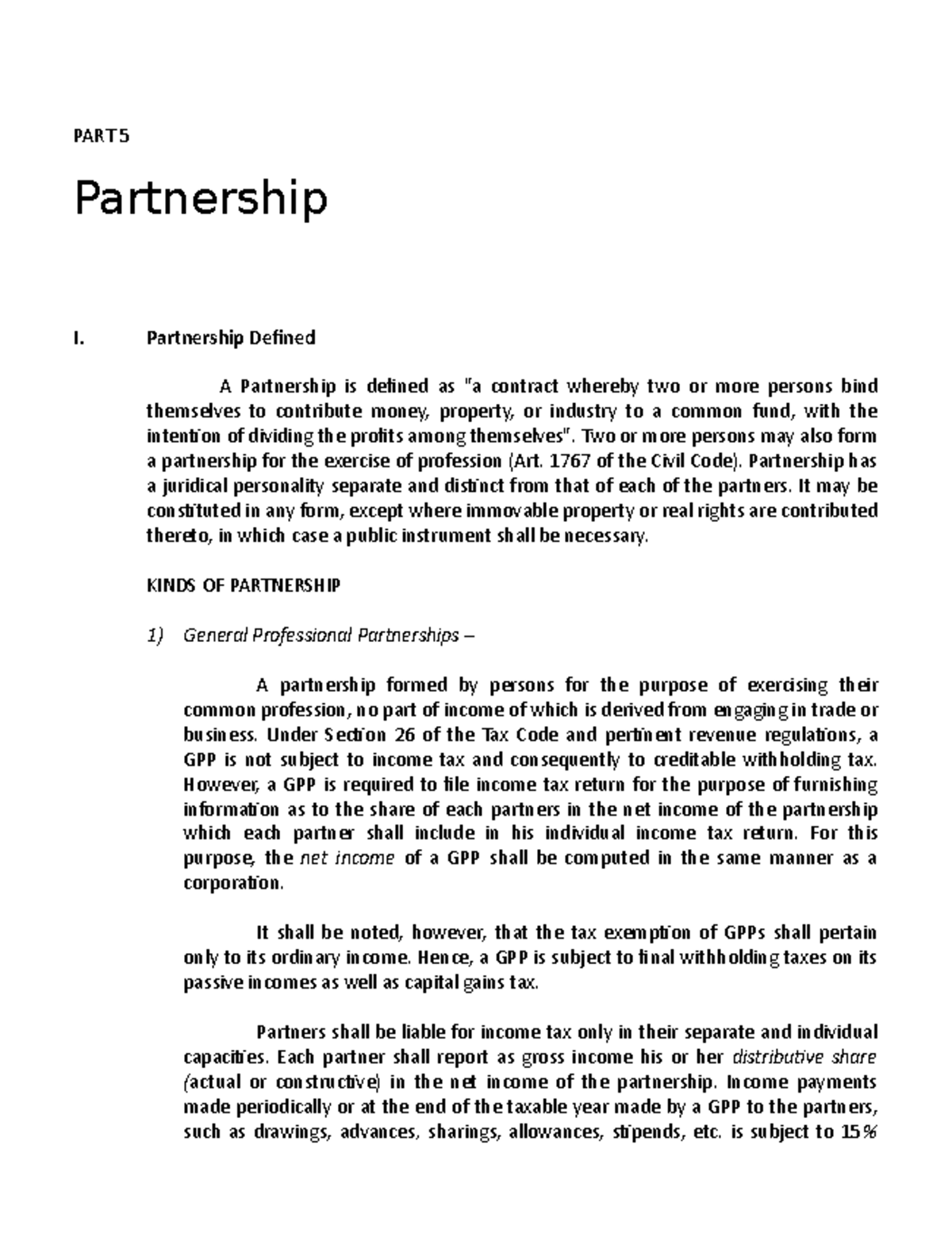 Partnership Co-ownership and Joint Venture - PART 5 Partnership I ...