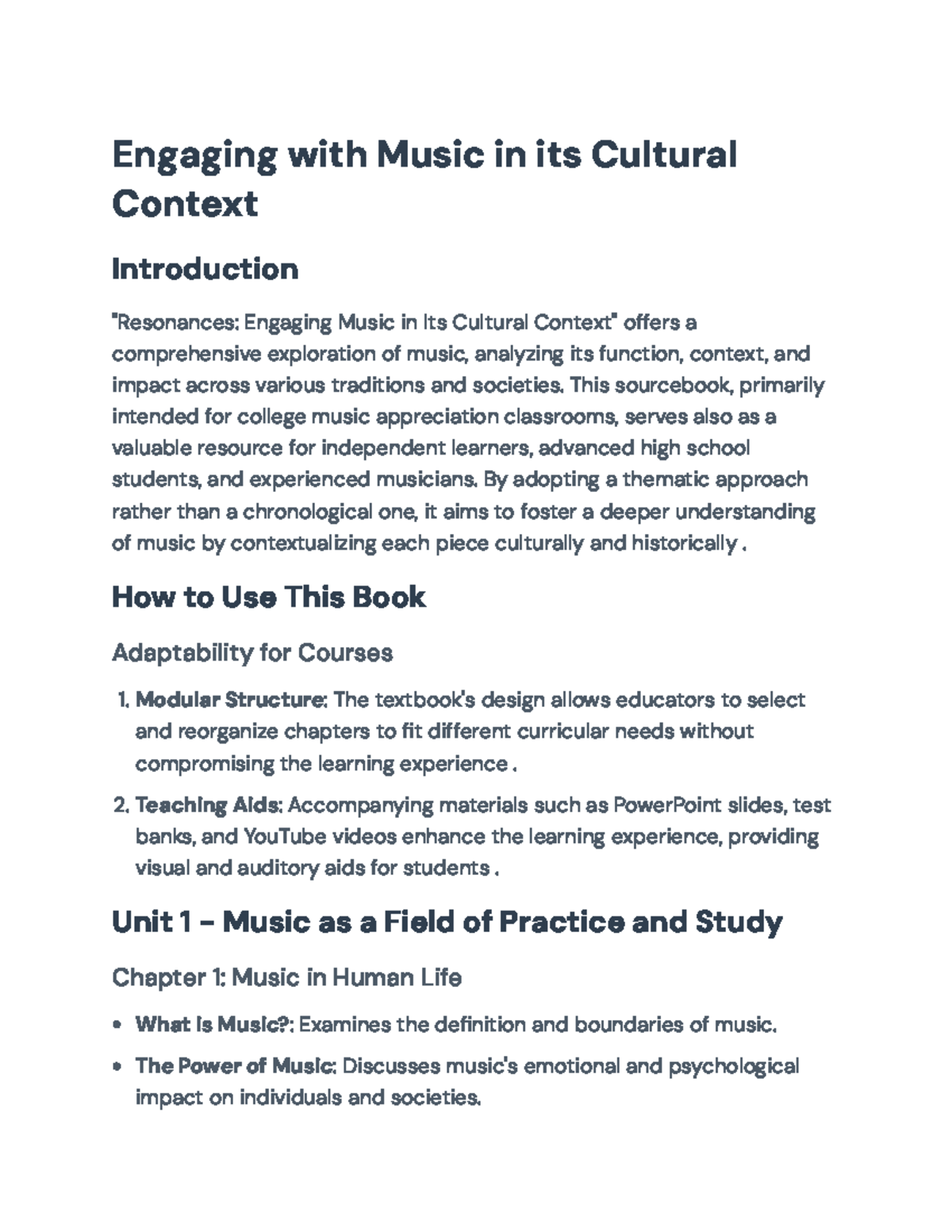 Resonances: Engaging Music in Its Cultural Context - Course Material ...