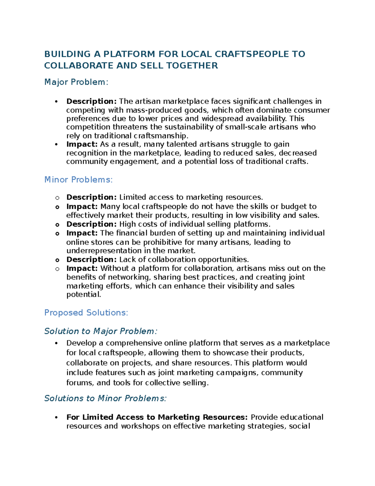 Local Craftspeople Collaboration Platform Proposal - Studocu