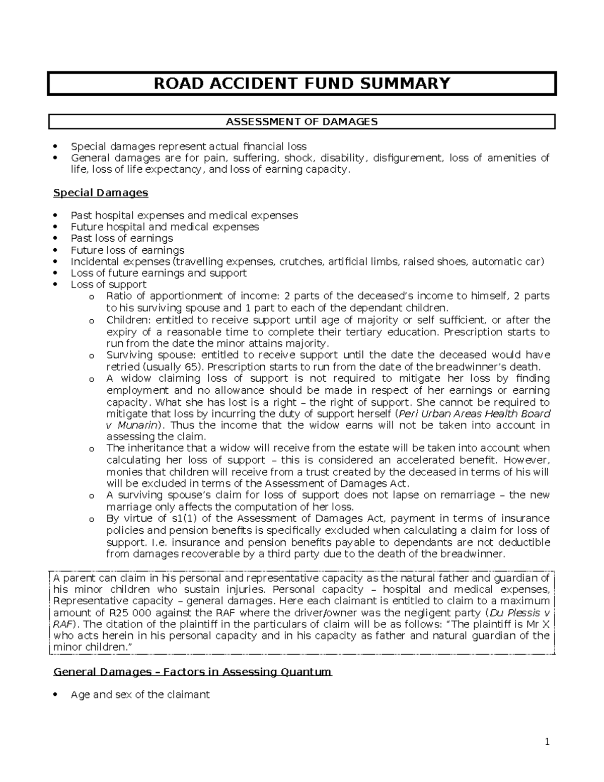 [Paper 1] Road Accidents Fund Damage Assessment Summary - Studocu